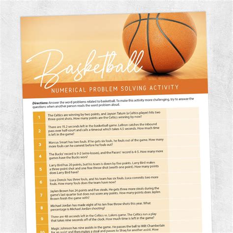 Numerical Problem Solving With Basketball Adult And Pediatric Printable Resources For Speech