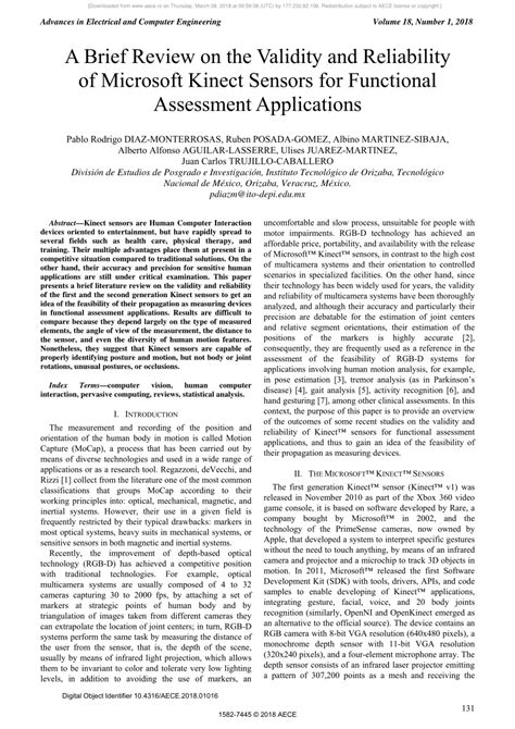 Pdf A Brief Review On The Validity And Reliability Of Microsoft Kinect Sensors For Functional