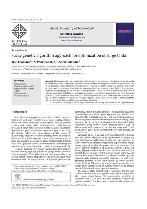 Pdf Fuzzy Genetic Algorithm Approach For Optimization Of Surge Tanks