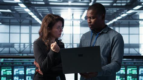 Portrait Of Happy System Administrators In Data Center Using Devices Stock Video Video Of