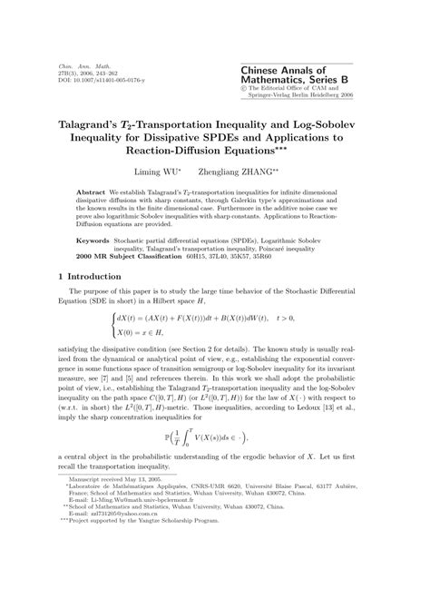 Pdf Talagrands T 2 Transportation Inequality And Log Sobolev