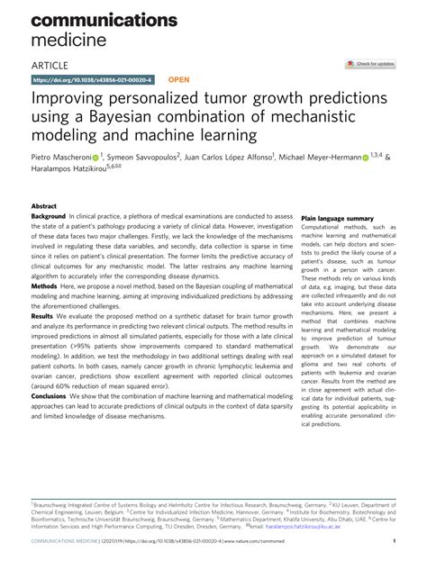 Pdf Improving Personalized Tumor Growth Predictions Using A Bayesian Combination Of
