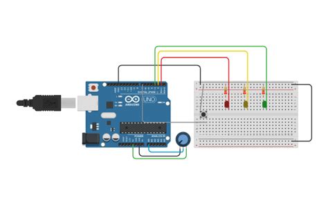 Circuit Design Светофор на кнопке Tinkercad