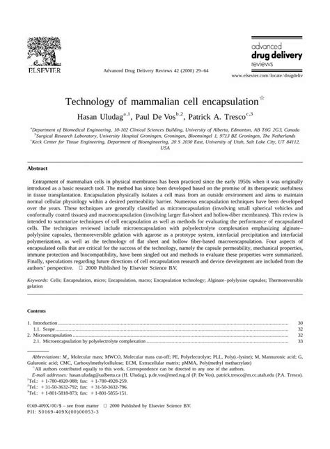 Pdf Technology Of Mammalian Cell Encapsulation Dokumentips
