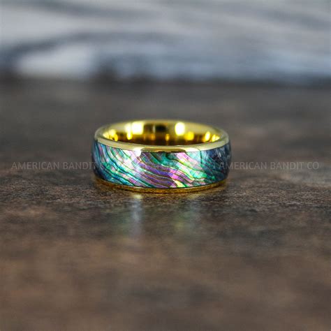Abalone Shell Rings Abalone Shell Jewelry Abalone Shell Wedding Bands Yellow Gold Wedding