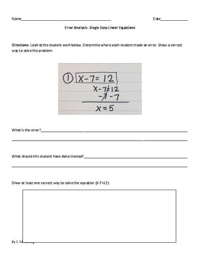 error analysis single step linear equations by sophie s stuff tpt