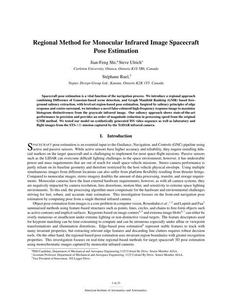 Pdf Regional Method For Monocular Infrared Image Spacecraft Pose Estimation