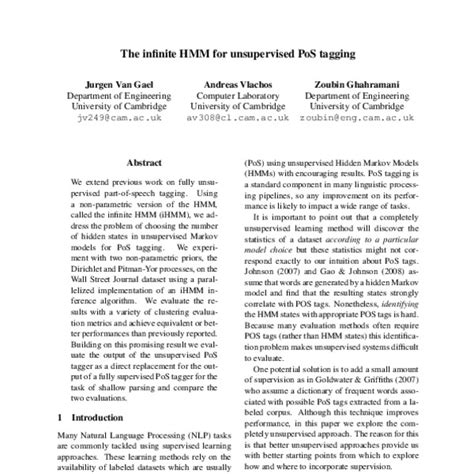 The Infinite Hmm For Unsupervised Pos Tagging Acl Anthology