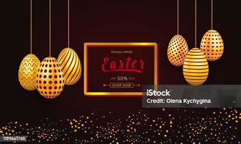 프레임과 골드 화려한 거는 계란 부활절 판매 배너 템플릿 축 하 쇼핑 할인 및 프로 모션에 대 한 배경 디자인 벡터 일러스트 레이 션 0명에 대한 스톡 벡터 아트 및 기타