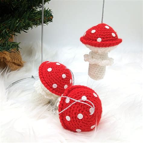 Crochet Pattern For Toadstools And Mushrooms Christmas Ornament Hanging