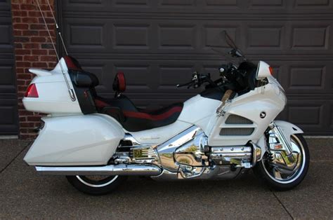 White Motorcycle Parked In Front Of Garage Door Honda Goldwing Custom