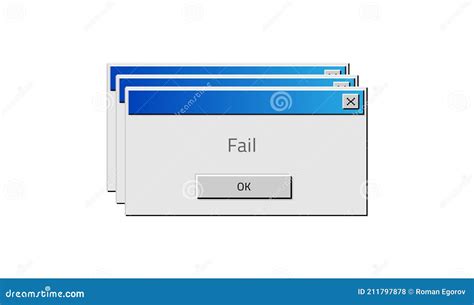 Old Computer Window Popup Fail Square Frame With System Error Message And Buttons Interface