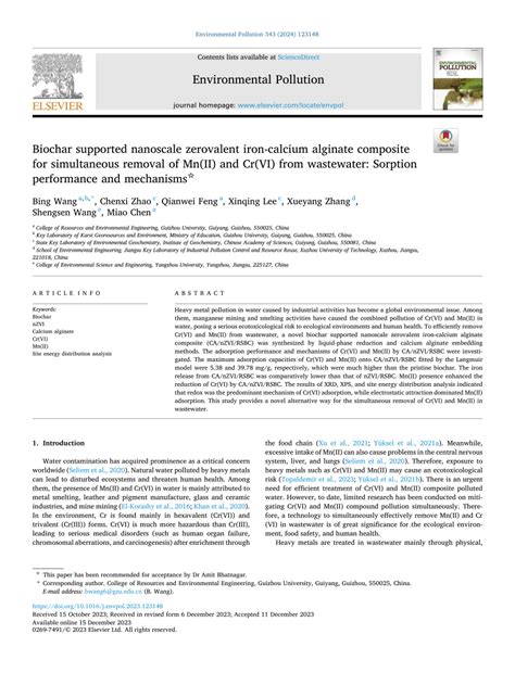 Pdf Biochar Supported Nanoscale Zerovalent Iron Calcium Alginate Composite For Simultaneous