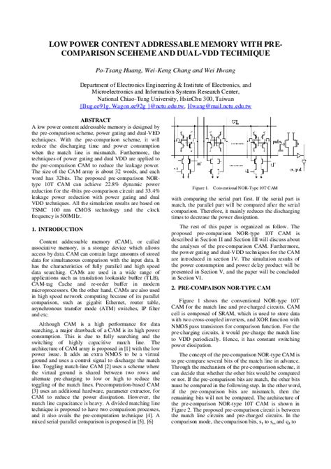 Pdf Low Power Content Addressable Memory With Pre Comparison Sceheme And Dual Vdd Techmique