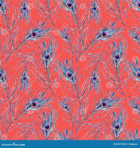 Watercolor Seamless Pattern With Peacock Feathers Stock Illustration Illustration Of Drawing