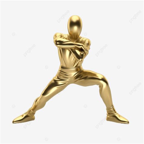 3d Render Gold Stickman Karate Pose Perform A Kicking Position In The