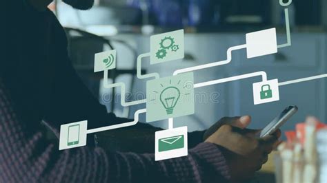 Animation Of Network Of Connections With Icons Over Businessman Using Smartphone Stock Video