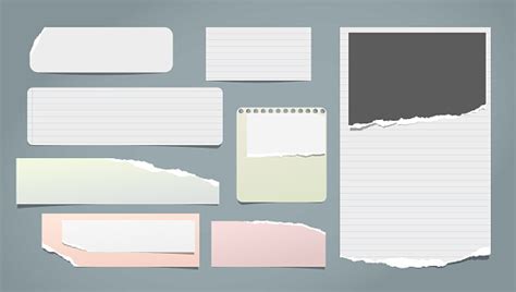 찢어진 흰색과 화려한 노트 노트북 빈 파란색 배경에 붙어 줄 지어 종이 조각의 집합 벡터 일러스트레이션 0명에 대한 스톡 벡터 아트 및 기타 이미지 Istock
