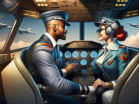 A Pilot And A Flight Attendant In The Cockpit Of A Plane Image Design ID