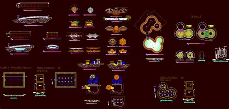 نقشه اتوکد مبلمان پارک و محوطه ، آلاچیق ، نقشه استخر و آبنما ، نقشه اتوکد پل طرح ، نقشه