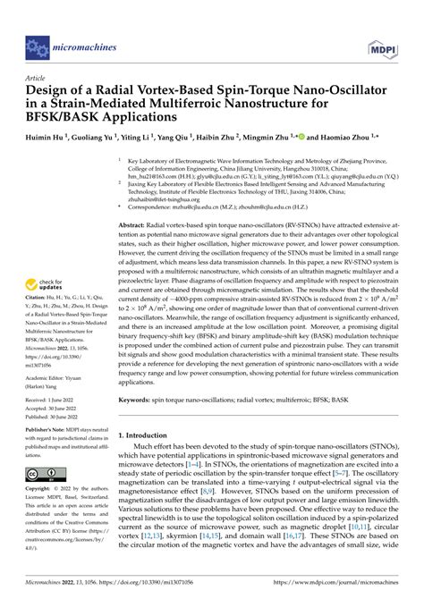 Pdf Design Of A Radial Vortex Based Spin Torque Nano Oscillator In A Strain Mediated