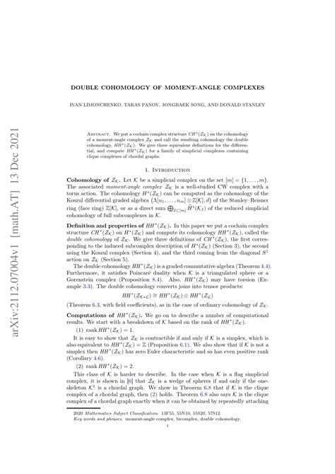 Pdf Double Cohomology Of Moment Angle Complexes