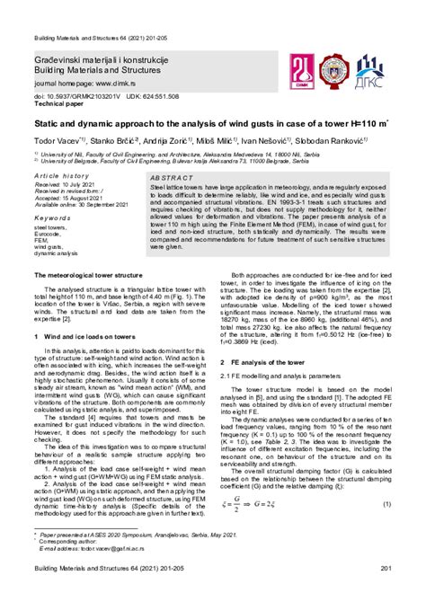Pdf Static And Dynamic Approach To The Analysis Of Wind Gusts In Case Of A Tower H110 M