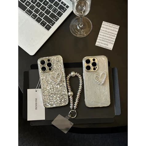 💓다이아몬드펄💓화이트레진 진주하트 스트랩 범퍼케이스 아이폰케이스 유니크 특이한 15프로맥스 14프로맥스 13프로맥스 12프로맥스 귀여운 키치 감성 레트로 에이블리