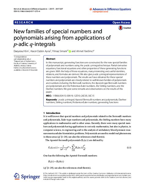 Pdf New Families Of Special Numbers And Polynomials Arising From