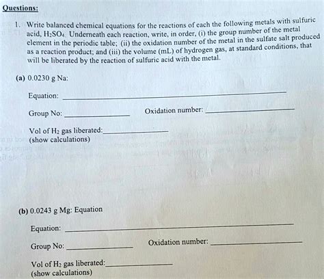 Solved 1 Write Balanced Chemical Equations For The