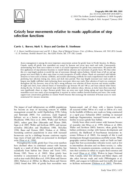 Pdf Grizzly Bear Movements Relative To Roads Application Of Step