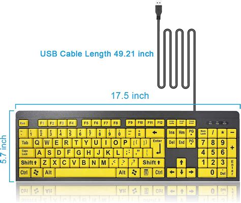 Large Print Computer Keyboard Wired Usb High Contrast Keyboard With