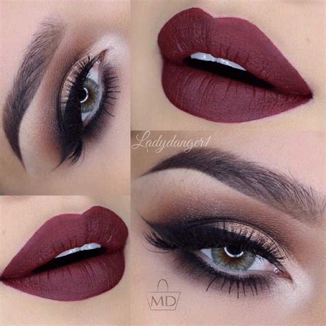 Макияж с бордовой помадой 70 фото