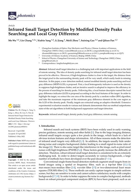 Pdf Infrared Small Target Detection By Modified Density Peaks Searching And Local Gray Difference