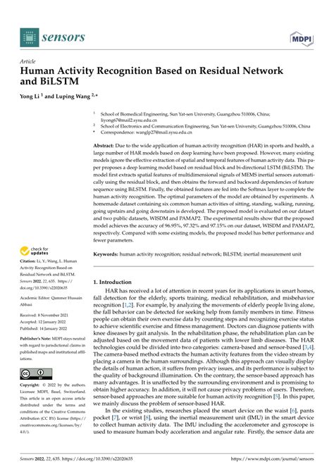Pdf Human Activity Recognition Based On Residual Network And Bilstm