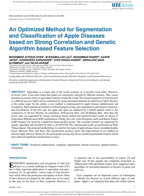 Pdf An Optimized Method For Segmentation And Classification Of Apple