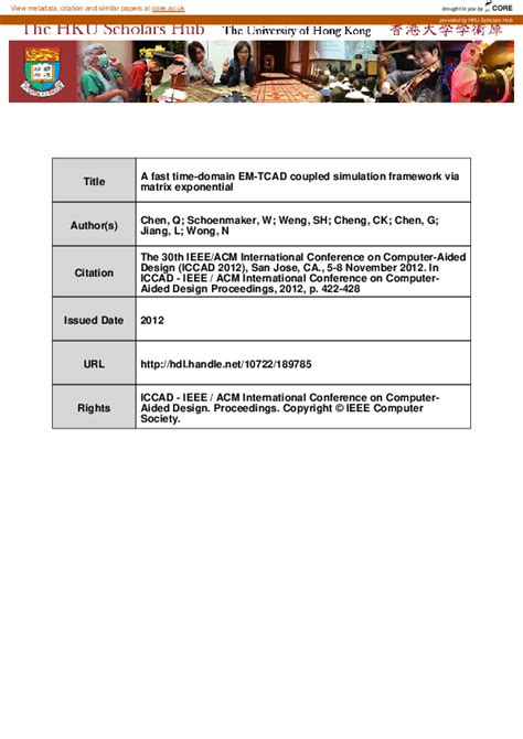 Pdf A Fast Time Domain Em Tcad Coupled Simulation Framework Via Matrix Exponential