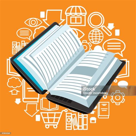 디지털 도서관 개념입니다 오픈도 서와 노트북입니다 전자도 서 온라인 독서 개념에 대한 스톡 벡터 아트 및 기타 이미지 개념