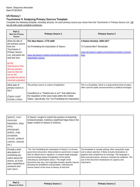 Us History I Touchstone 4 Template Pdf