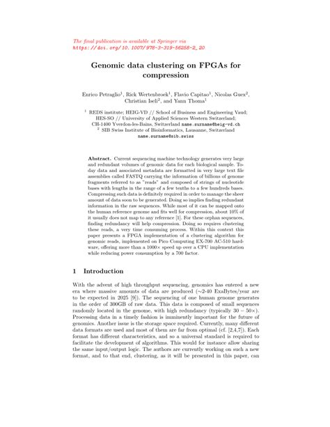 Pdf Genomic Data Clustering On Fpgas For Compression