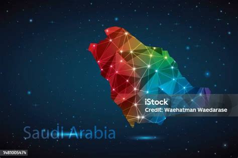 사우디 아라비아의 다각형 지도입니다 벡터 일러스트레이션 로우 폴리 컬러 레인보우 0명에 대한 스톡 벡터 아트 및 기타 이미지 0명 결정체 국가 지도 Istock