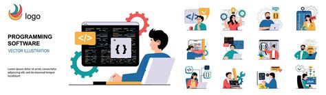 Programming Software Concept With Character Situations Collection