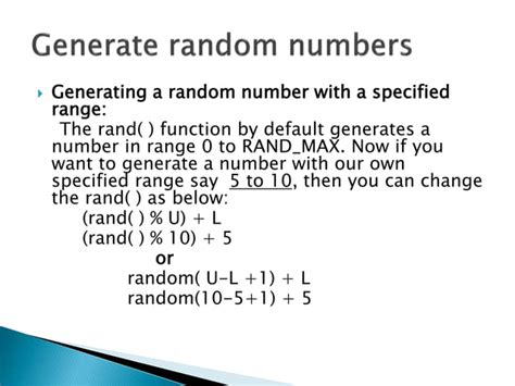 Random Numbers C Class 11 And 12 Ppt