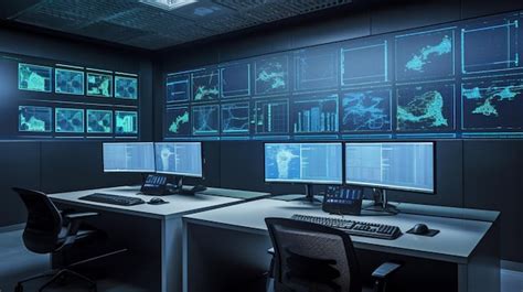 Premium Photo Control Room That Is Modern Multiple Computer Monitors