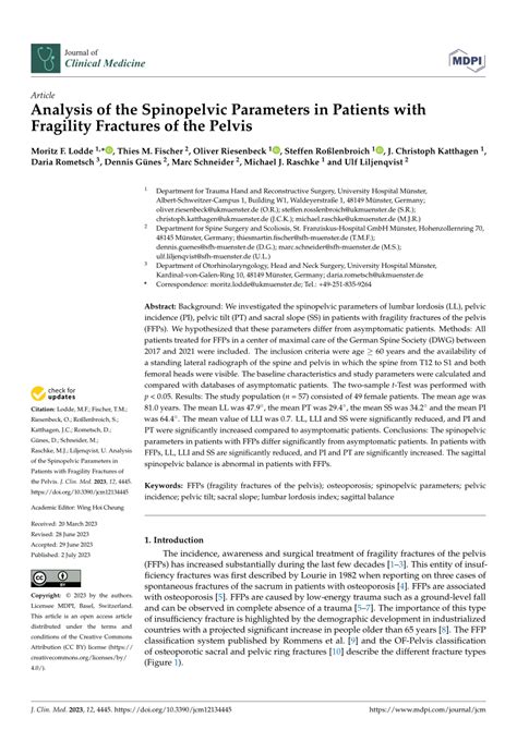 Pdf Analysis Of The Spinopelvic Parameters In Patients With Fragility