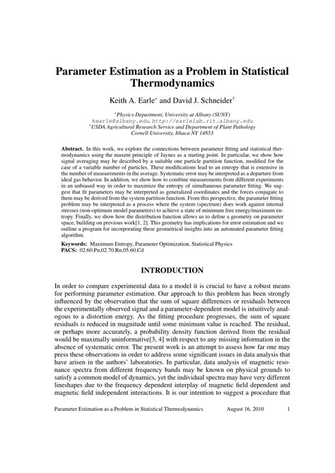 PDF Parameter Estimation As A Problem In Statistical Thermodynamics