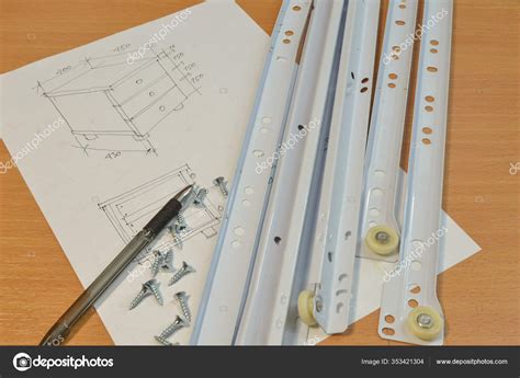 Assembling Bedside Tables According Drawing Guides Drawers — Stock