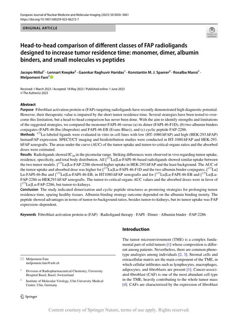Pdf Head To Head Comparison Of Different Classes Of Fap Radioligands Designed To Increase