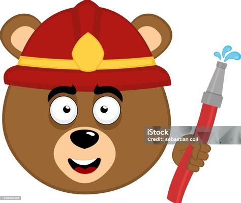벡터 일러스트 레이 션 머리 곰 그리즐리 만화 소방관 헬멧 호스 불에 대한 스톡 벡터 아트 및 기타 이미지 불 일러스트레이션 갈색 Istock
