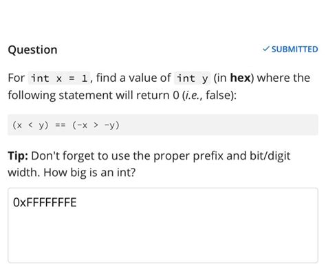 Solved For Int X1 Find A Value Of Int Y In Hex Where The
